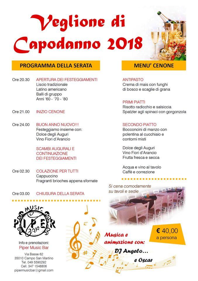 Menu da Piper Music Bar, Campo San Martino