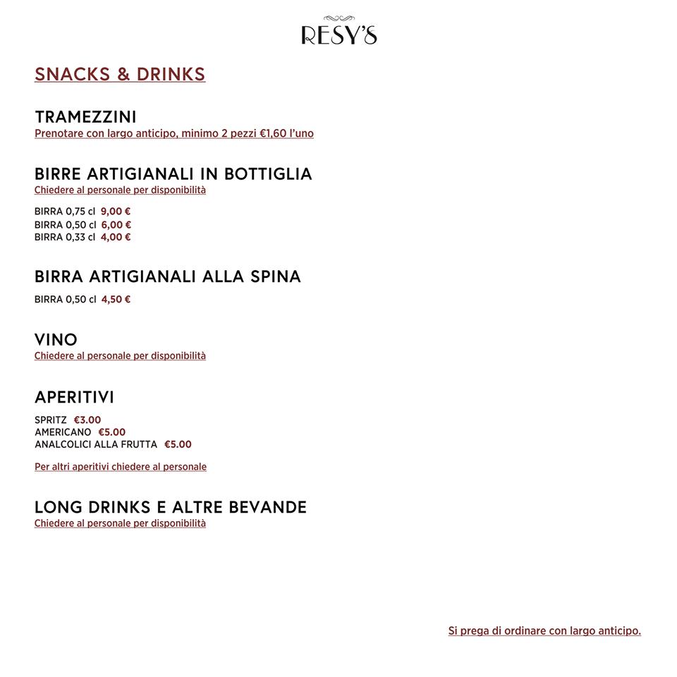Menu at Resy’s pub & bar, Trebaseleghe