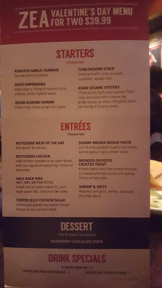 Menu at Zea Rotisserie & Bar, Baton Rouge, Corporate Blvd Suite 920