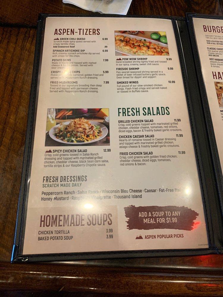 Menu at Aspen Creek Grill steakhouse, Amarillo