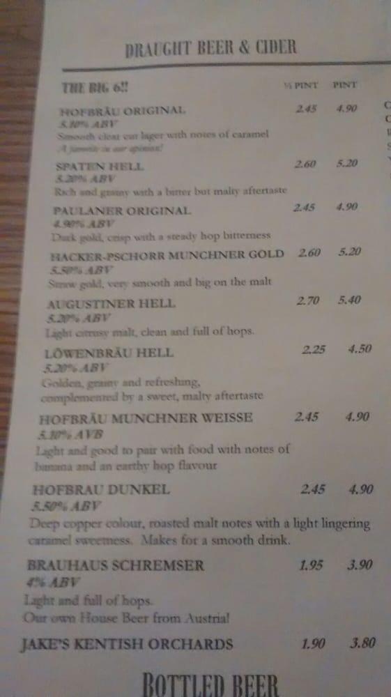 Menu at Bavaria Brauhaus pub & bar, Glasgow