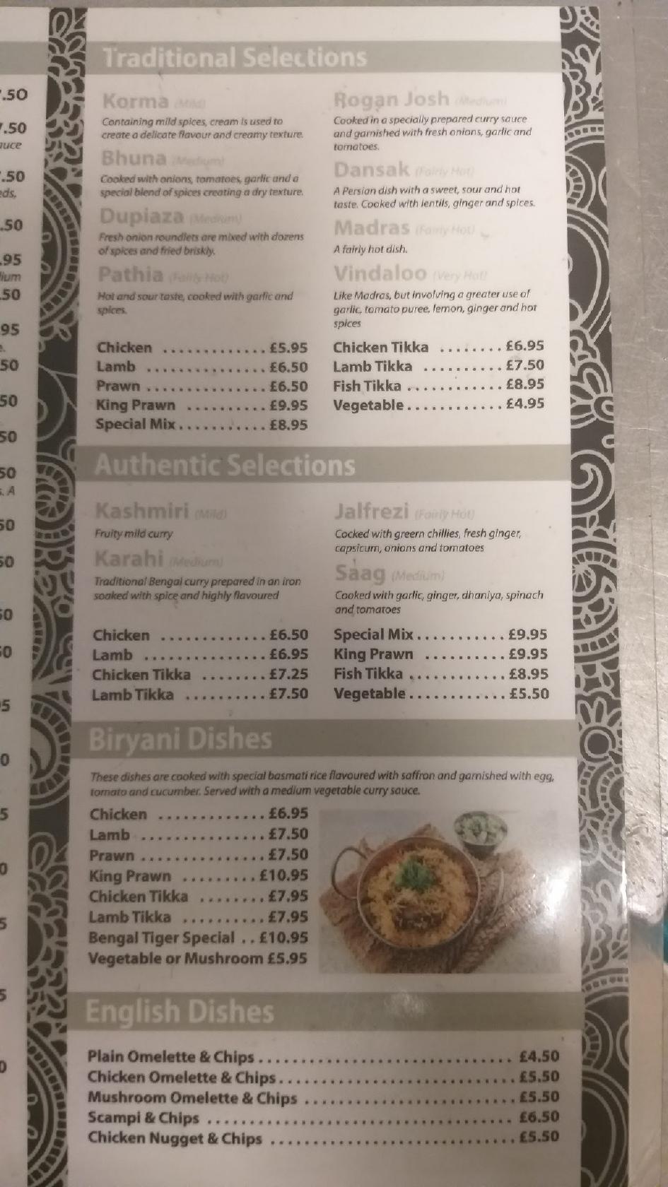 Menu at Bengal Hut restaurant, Benllech