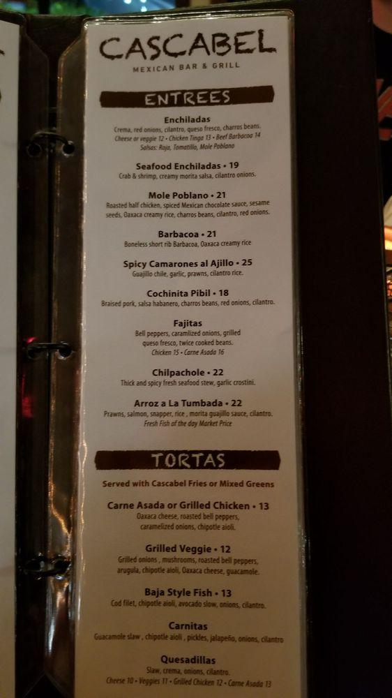 Menu at Cascabel pub & bar, Santa Rosa