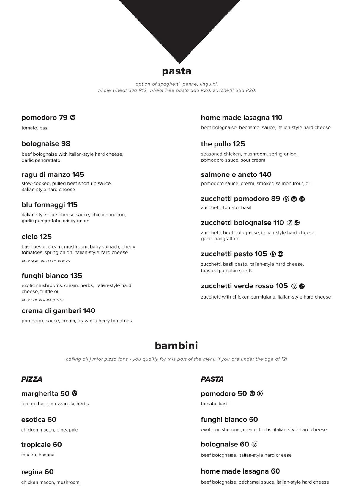Menu at Col'Cacchio - Norwood restaurant, Johannesburg