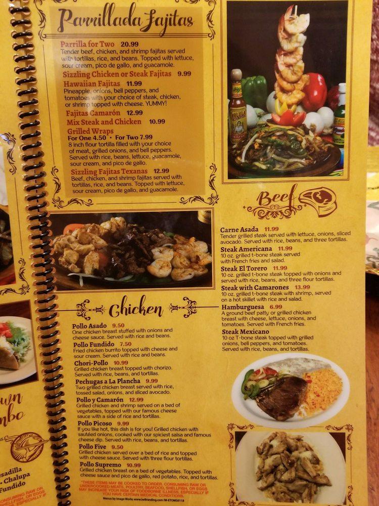 Menu at El Torero Mexican Grill restaurant, Flowood