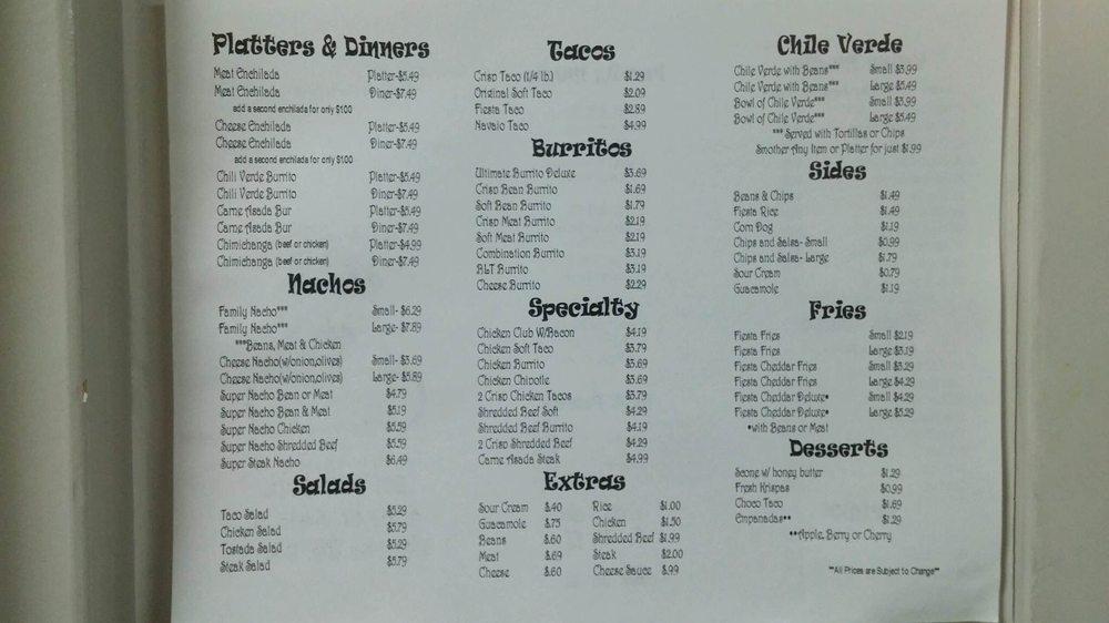 Menu at Fiesta Olé restaurant, Kearns
