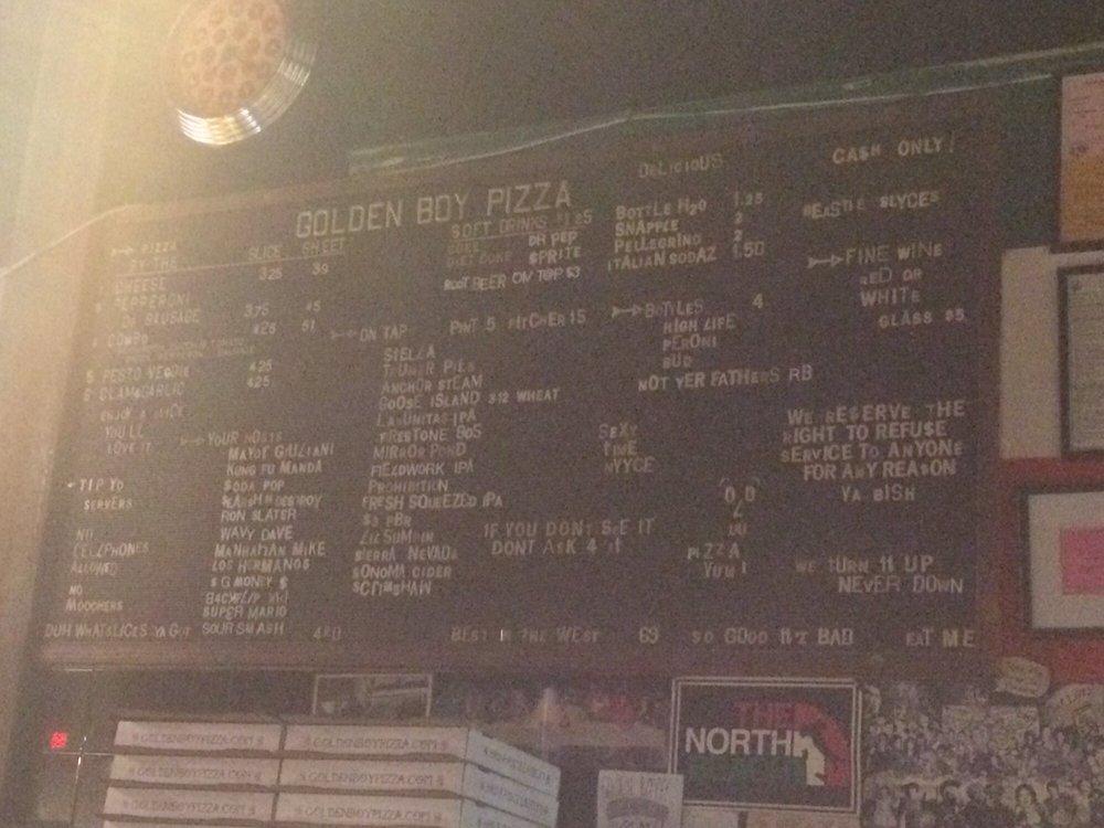 Menu at Golden Boy Pizza pizzeria, San Francisco, 542 Green St