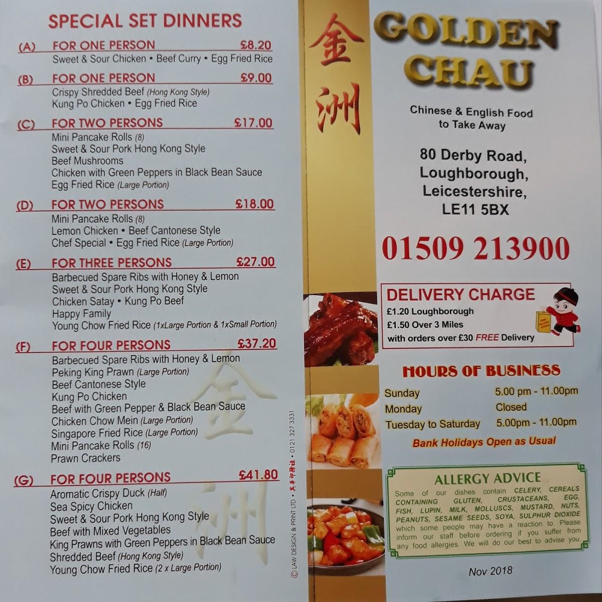 Menu at Golden Chau fast food, Loughborough, 80 Derby Rd