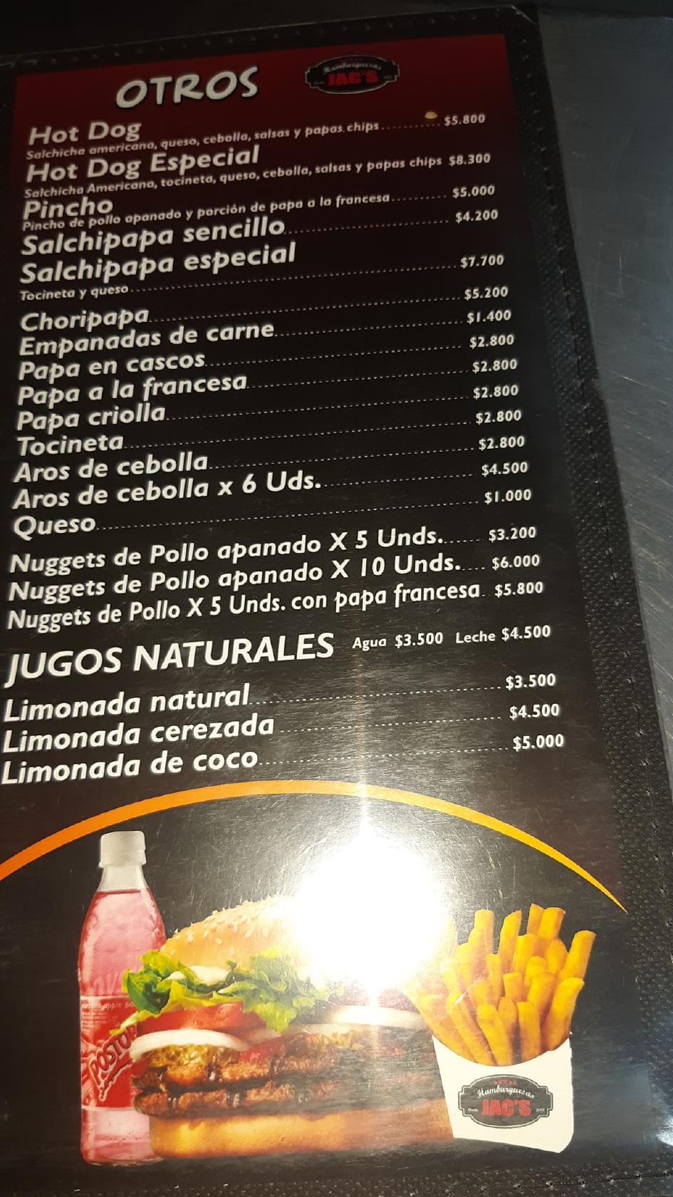Menu at Hamburguesa jacs restaurant, Bogotá