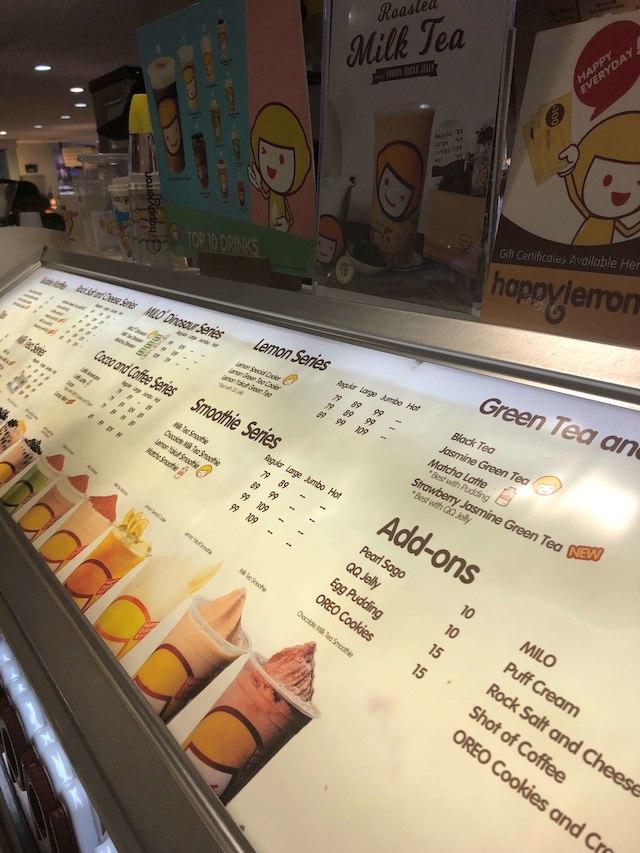 Menu at Happy Lemon restaurant, Manila, Happy Lemon - Robinsons Place ...