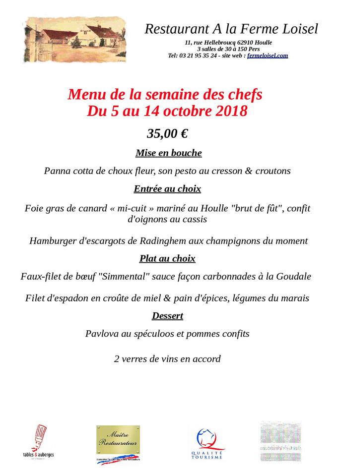 Menu au Restaurant à la Ferme Loisel, Houlle