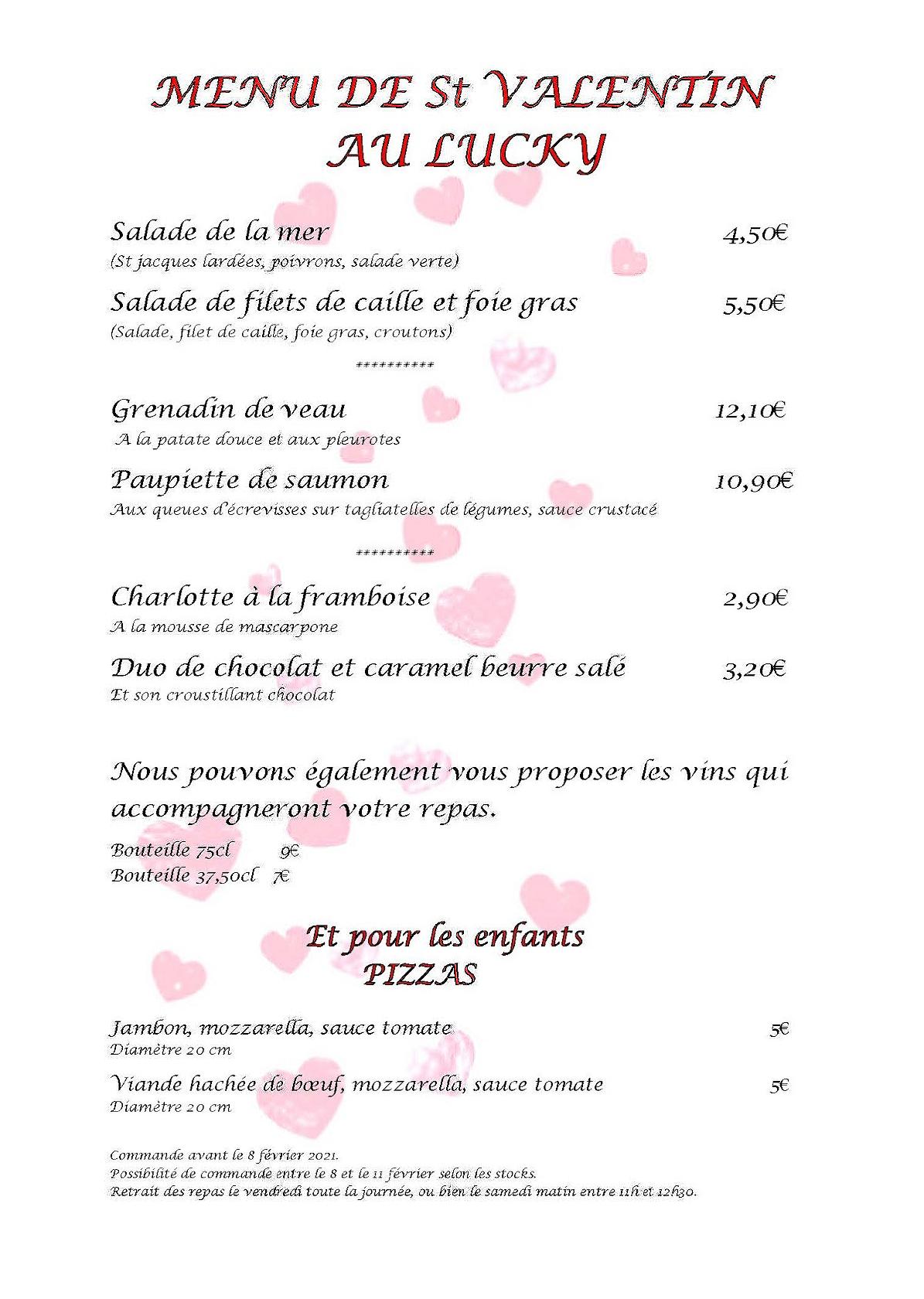 Menu au sarl le lucky restaurant, Échiré, ZA Le Luc