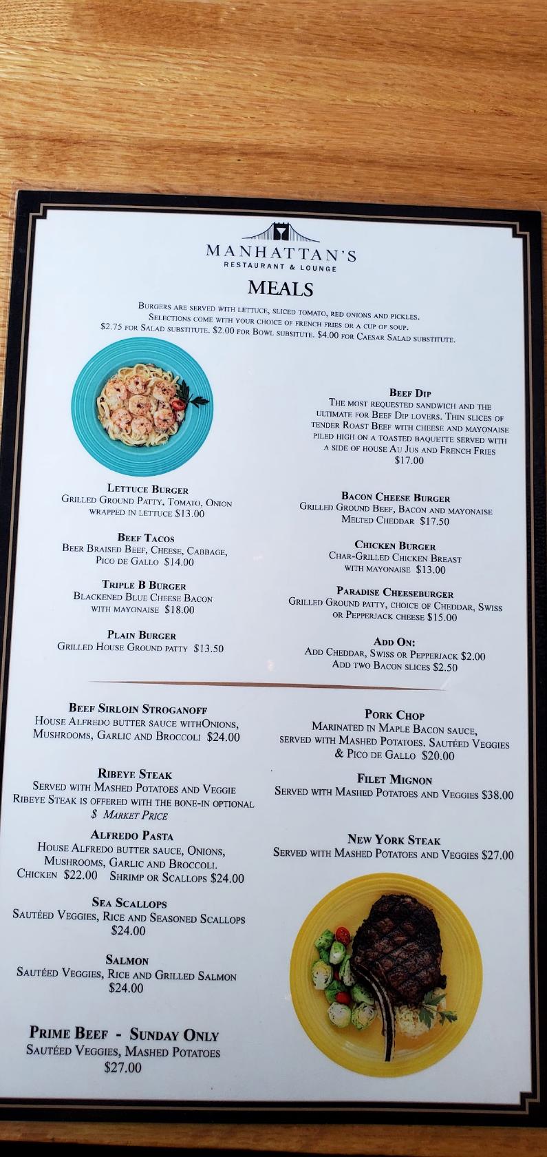 Menu at Manhattan Restaurant & Lounge, Anchorage