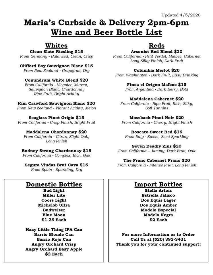 Menu at Maria's The Gathering Place restaurant, Green Valley