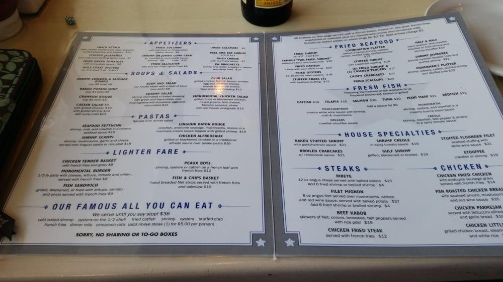 Menu at Monument Inn restaurant, La Porte, Independence Pkwy