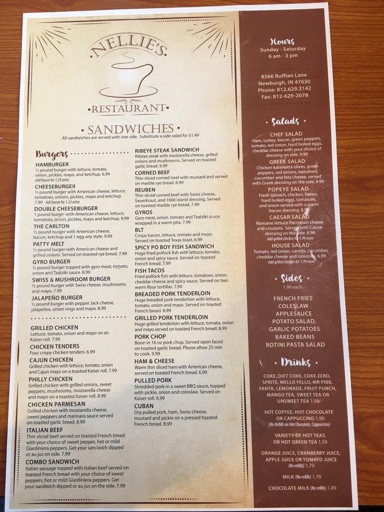 Menu at Nellie's Restaurant - Newburgh, Newburgh