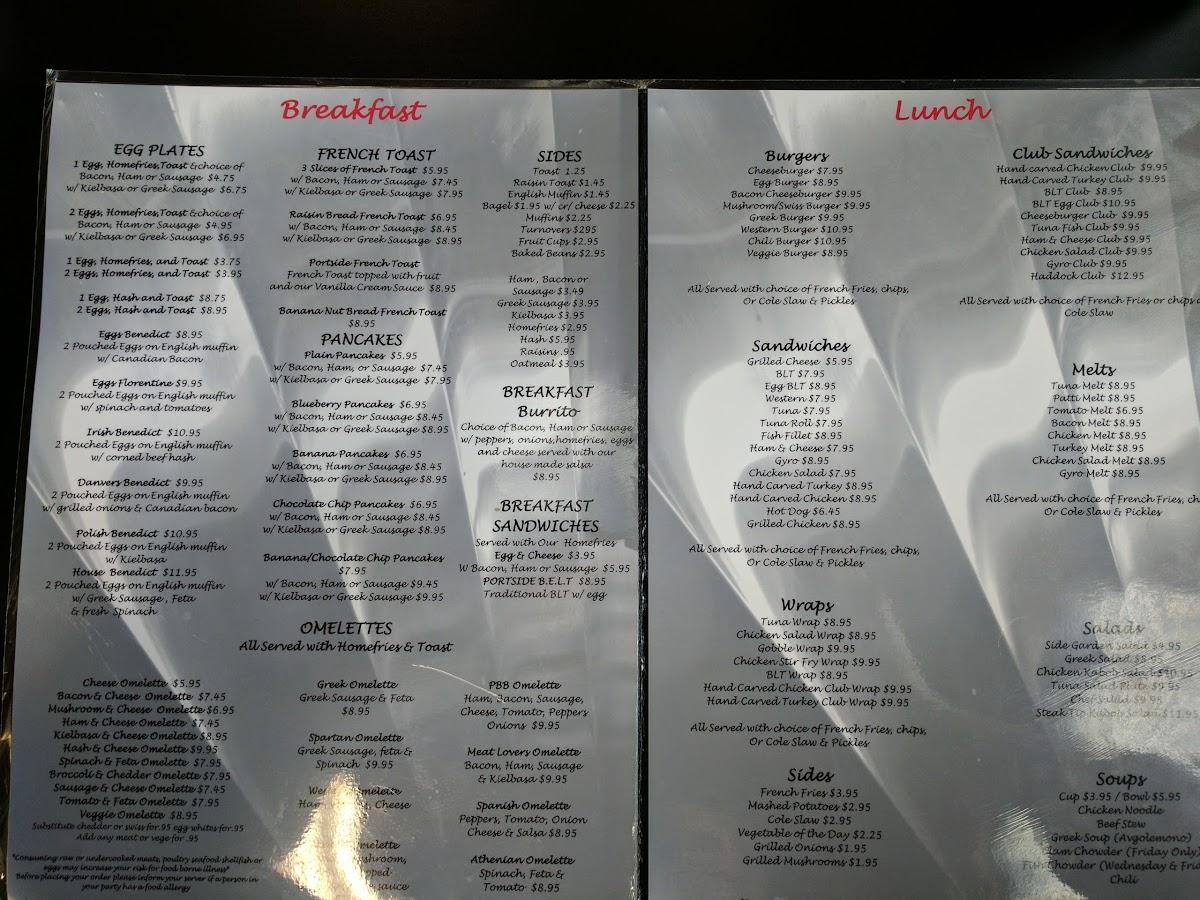 Menu at Portside Diner restaurant, Danvers
