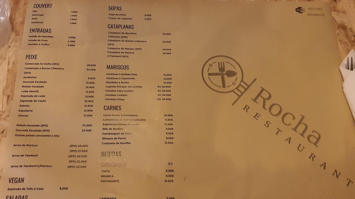 Menu em Rocha restaurante, Peniche