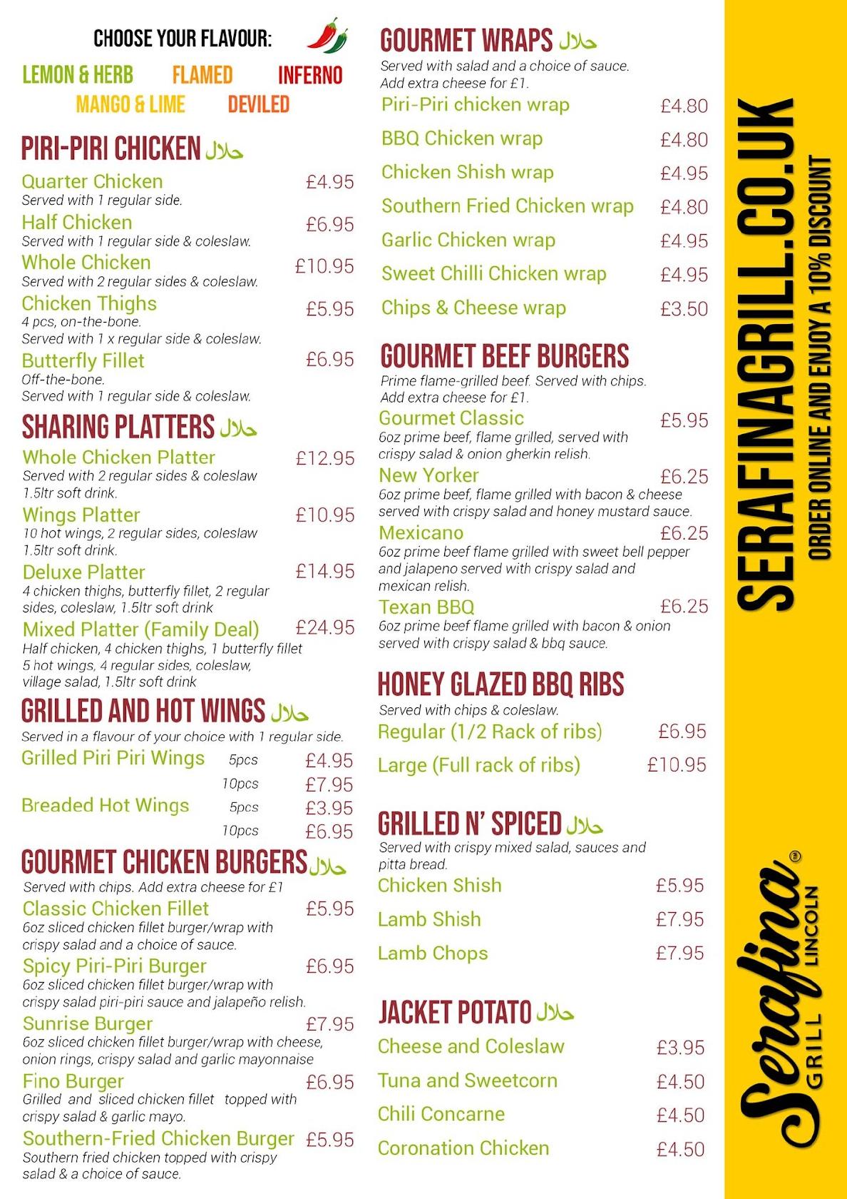 Menu at Serafina Grill restaurant, Lincoln