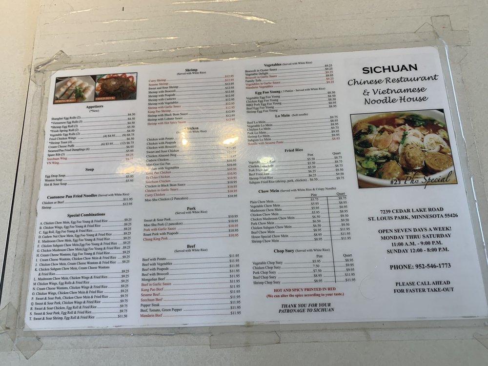 Menu at Sichuan Restaurant, Saint Louis Park