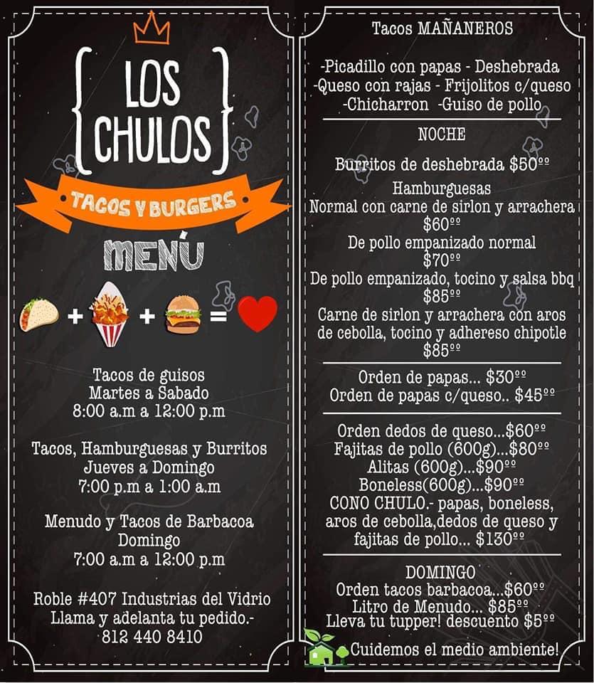 Carta del restaurante Tacos Los Chulos, Monterrey