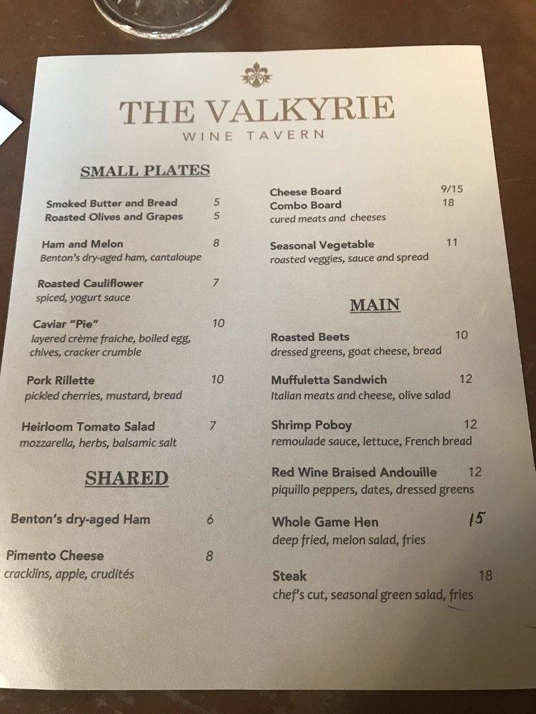 Menu at The Valkyrie Wine Tavern pub & bar, Independence