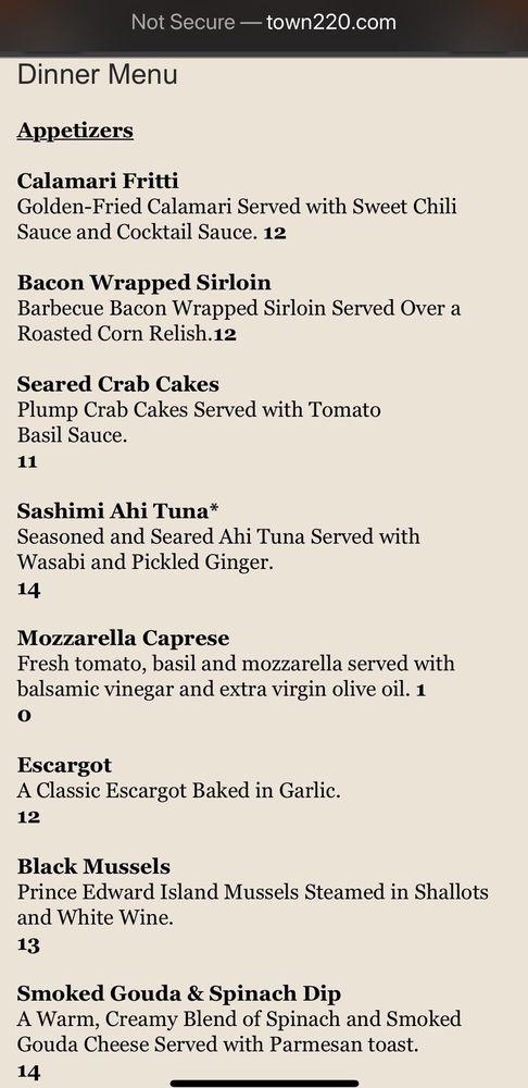 Menu at Town 220 Restaurant, Madison