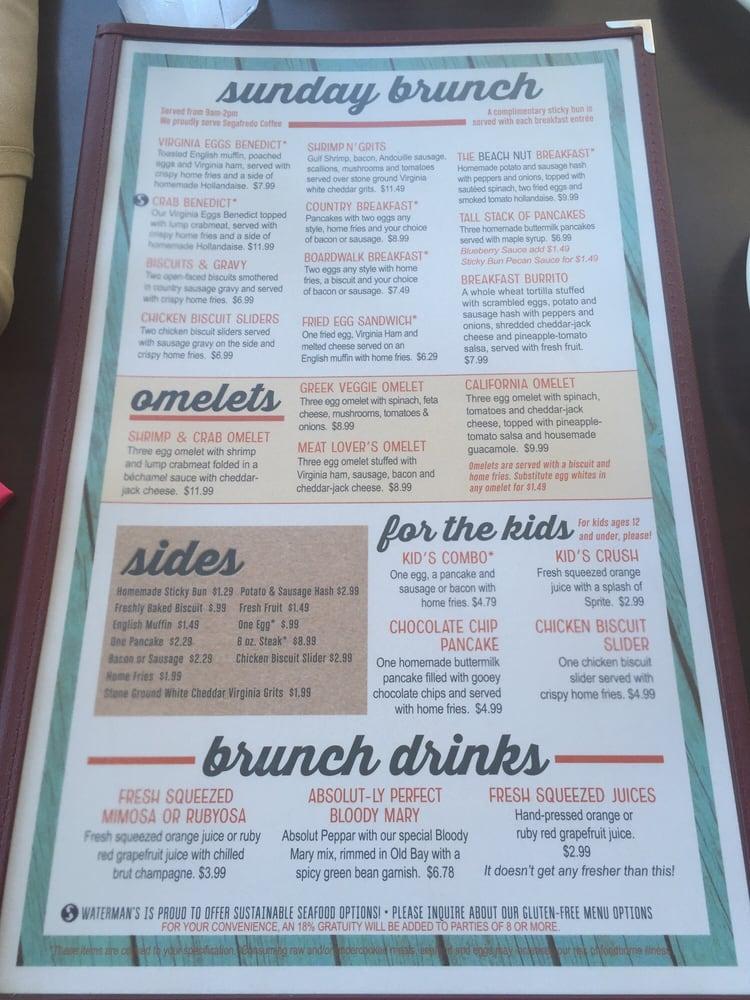 Menu at Waterman's Surfside Grille pub & bar, Virginia Beach