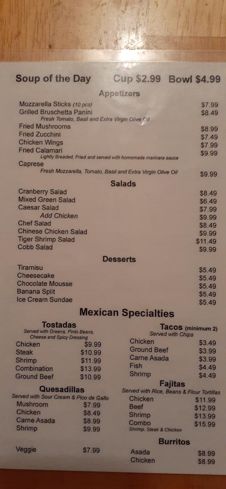 Menu at Wences Bistro restaurant, Acton