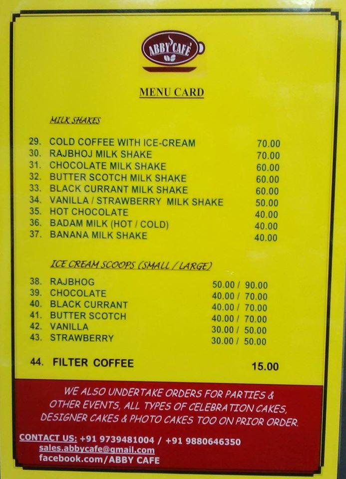Menu at ABBY CAFE, Bengaluru