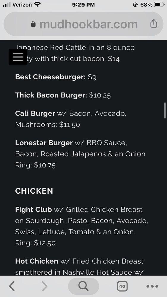 Menu at Mudhook Bar and Kitchen, Duncanville