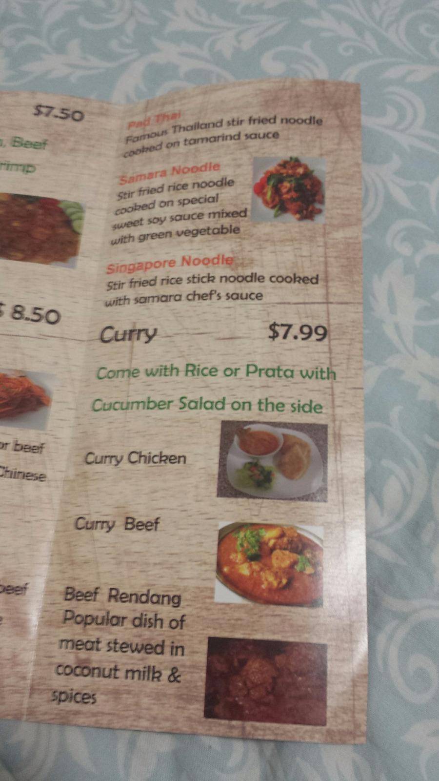 Menu at Samara Kitchen restaurant, Mississauga