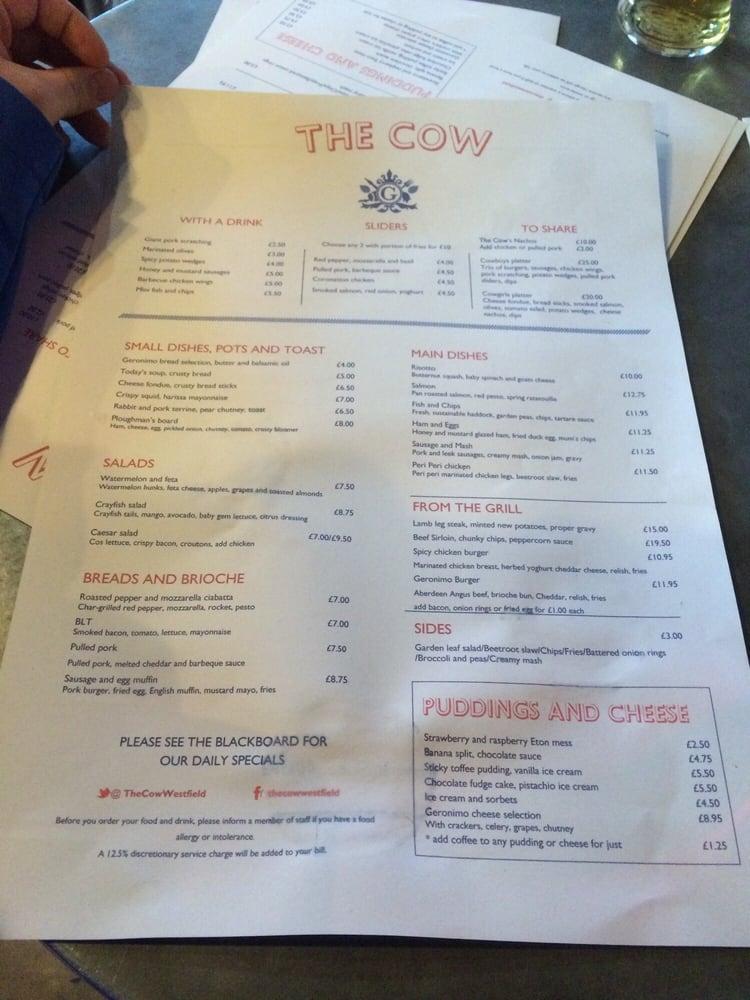 Menu at The Cow pub & bar, London, 4 Chesnut Rd