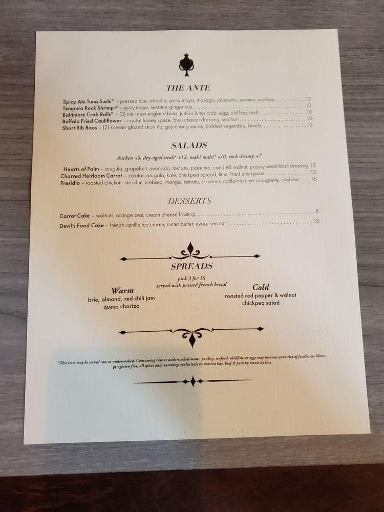 Menu at The Whale restaurant, Chicago
