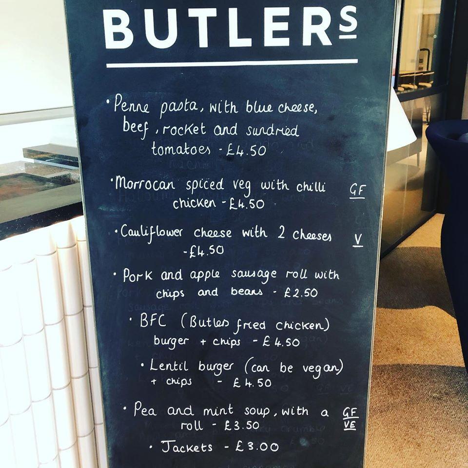 Menu at Butler's cafe, Leeds, Forge