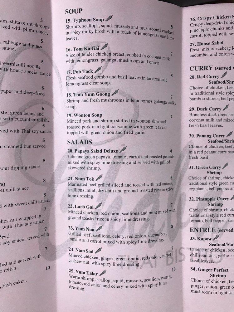 Menu at Chaba Thai Bistro restaurant, Beaumont, Phelan Blvd