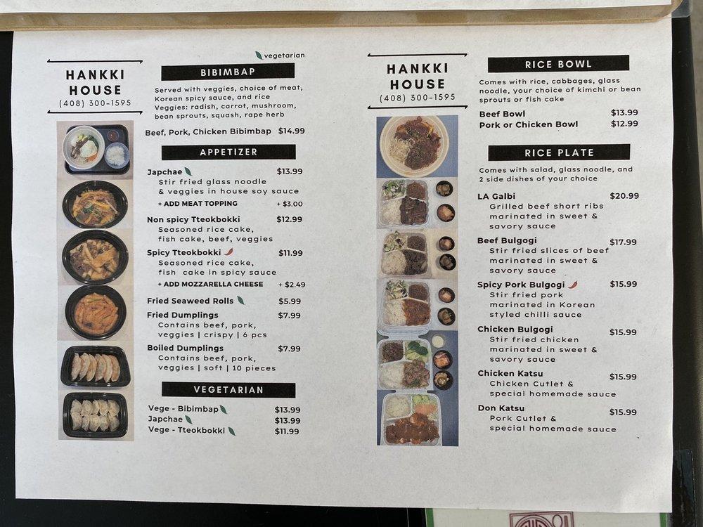 Menu at Hankki House restaurant, San Jose
