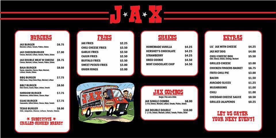 Menu at Jax Burger Fries & Shakes restaurant, Pearland, Broadway St