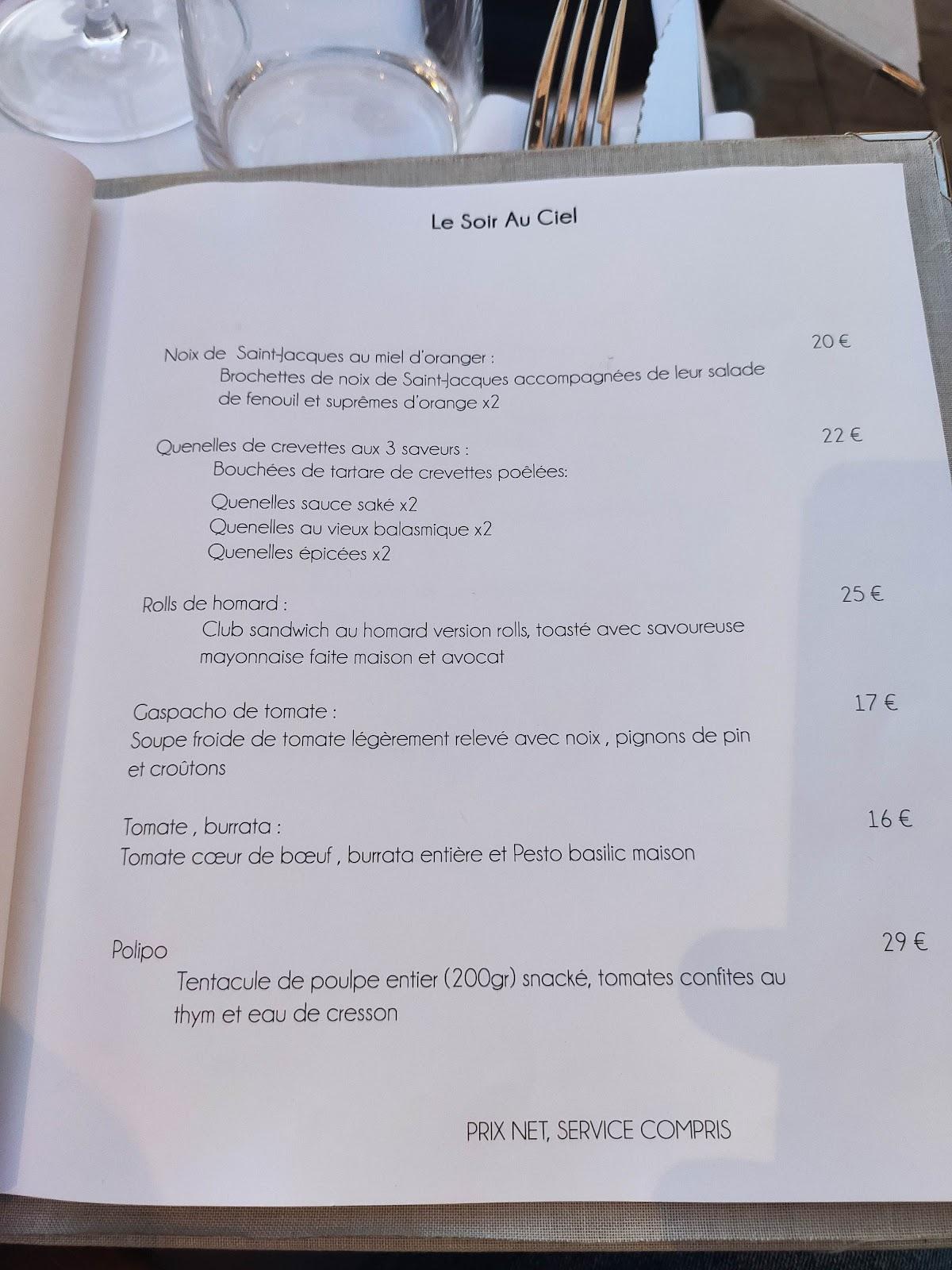 Menu at Le Ciel Saint Tropez - Bar & Restaurant, Saint-Tropez