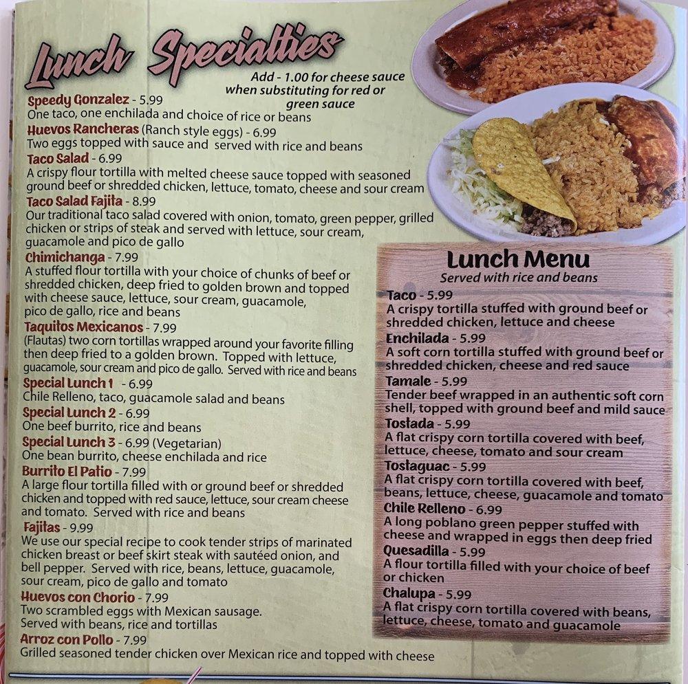 Menu at Los Patios Mexican Restaurant, Danville, 50 Old Farm Rd #190