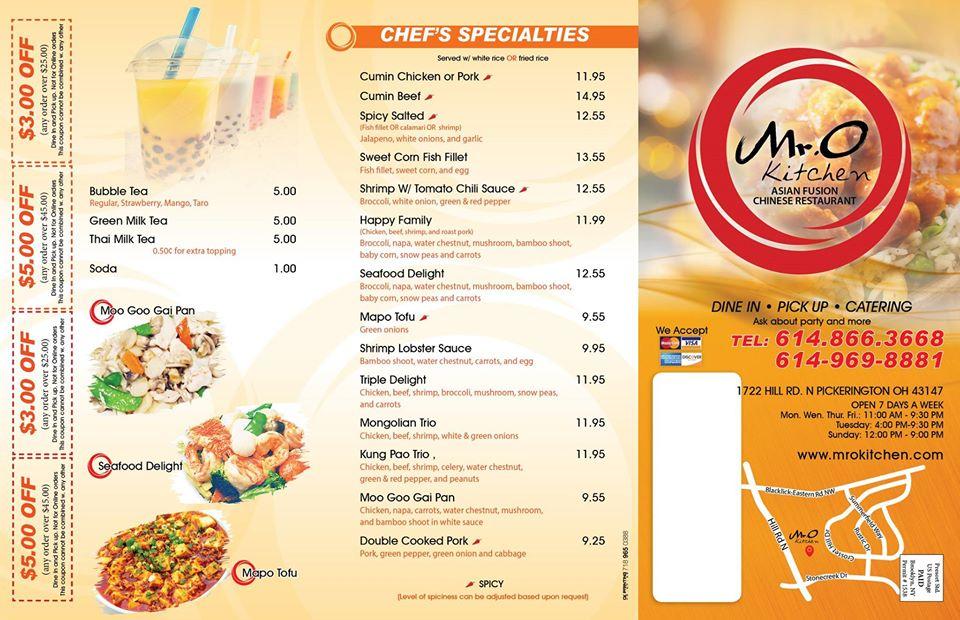 Menu at Mr.O Kitchen restaurant, Pickerington