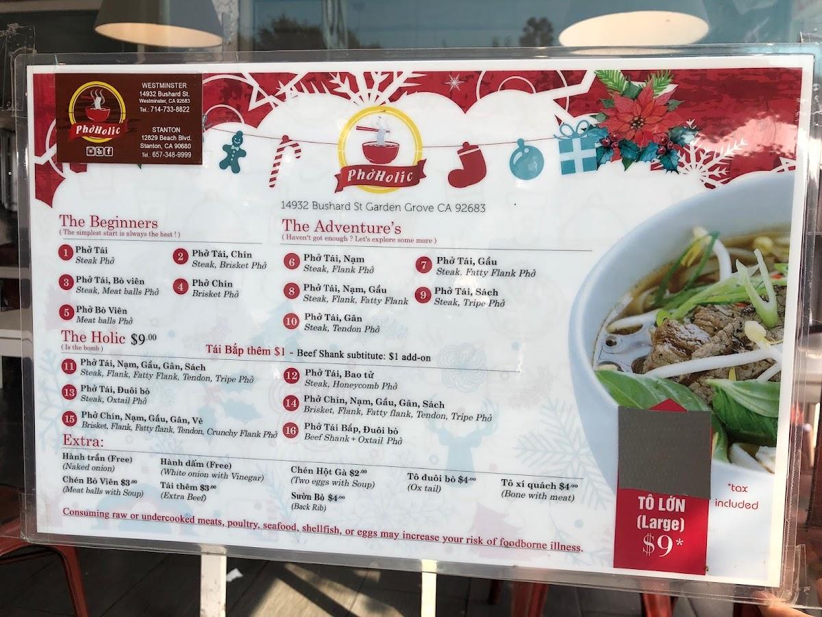 Menu at Phởholic restaurant, Westminster, Bushard St