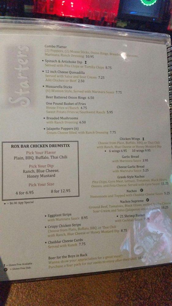 Menu at Rox Bar & Grille, Waukesha