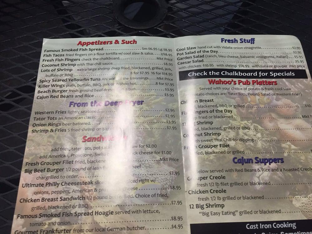 Menu at Wahoo's Bayside Pub and Grill, Redington Shores