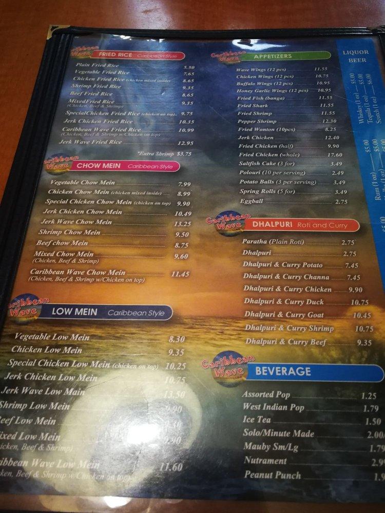 Menu at Caribbean Wave restaurant, Toronto, 875 Milner Ave