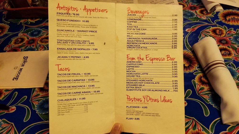 Menu at El Moose restaurant, Seattle