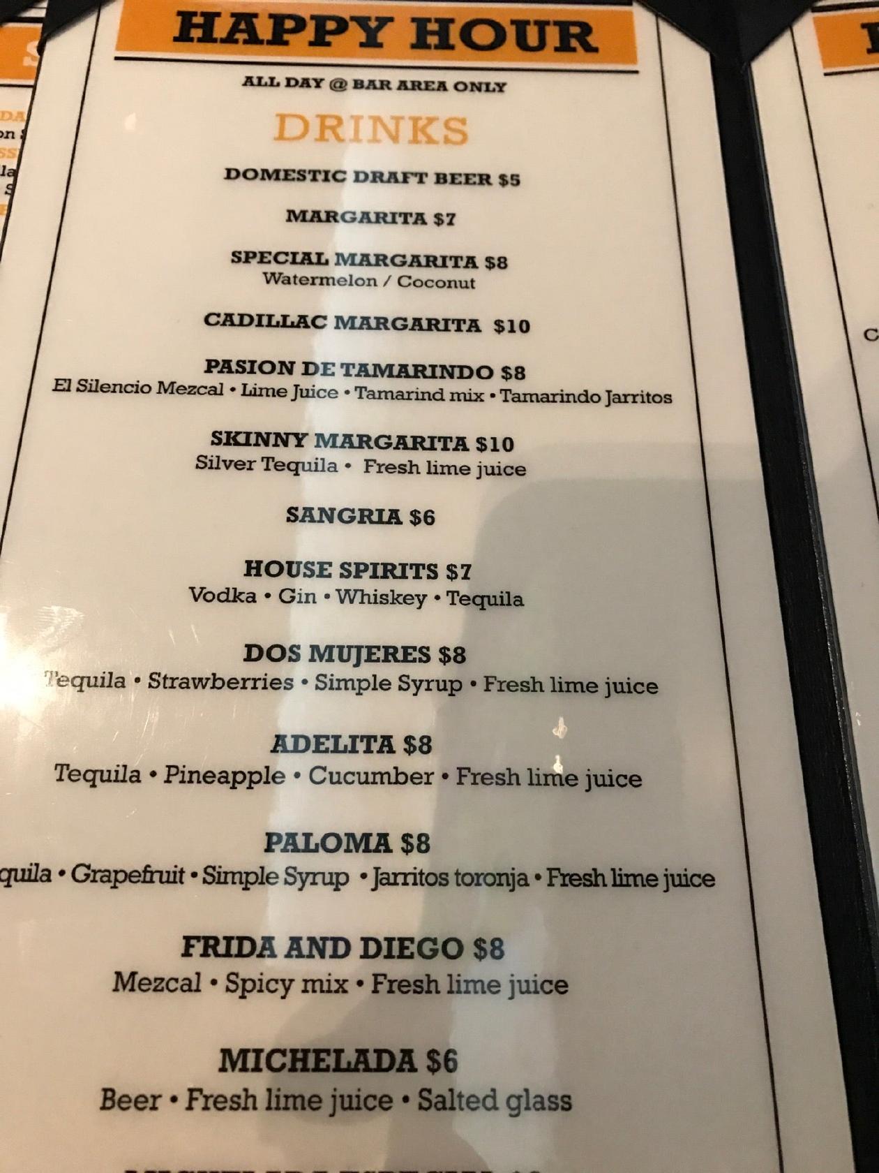 Menu at Frida Mexican Cuisine restaurant, Torrance, Del Amo Cir N