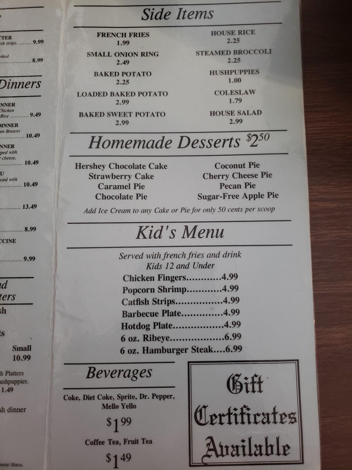 Menu at Preston's Restaurant, Lawrenceburg, Hwy 43 S