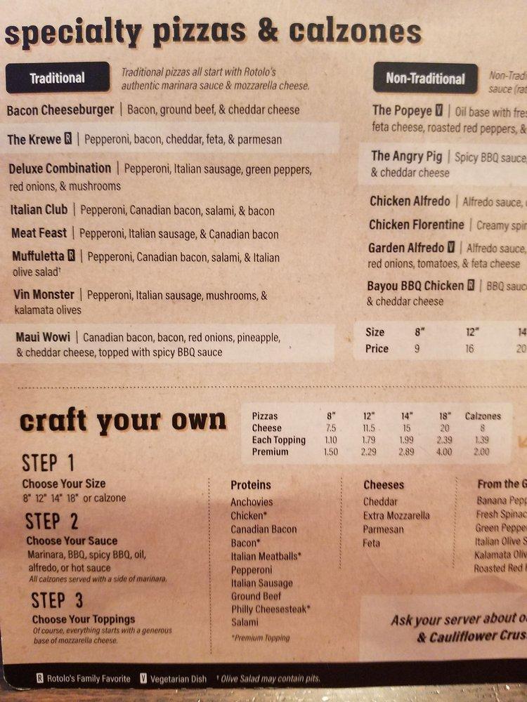 Carta de Rotolo's Pizzeria, Port Allen, La Hwy 1 S ste a