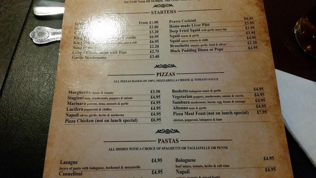 Menu at Sambuca Consett restaurant, Consett